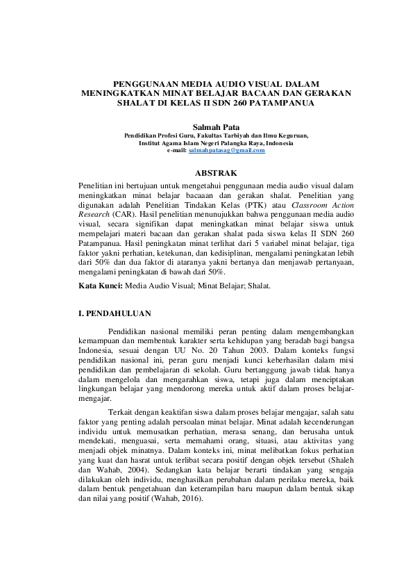 (PDF) PENGGUNAAN MEDIA AUDIO VISUAL DALAM MENINGKATKAN MINAT BELAJAR BACAAN DAN GERAKAN SHALAT ...