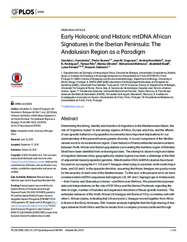 (PDF) Early Holocenic and Historic mtDNA African Signatures in the ...