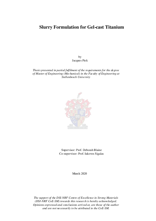 (PDF) Slurry formulation for gel-cast titanium