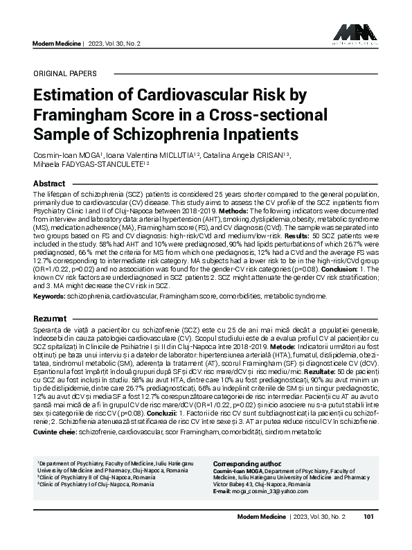 (PDF) Estimation of Cardiovascular Risk by Framingham Score in a Cross ...