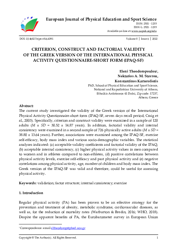 (PDF) Criterion, Construct and Factorial Validity of the Greek Version of the International ...