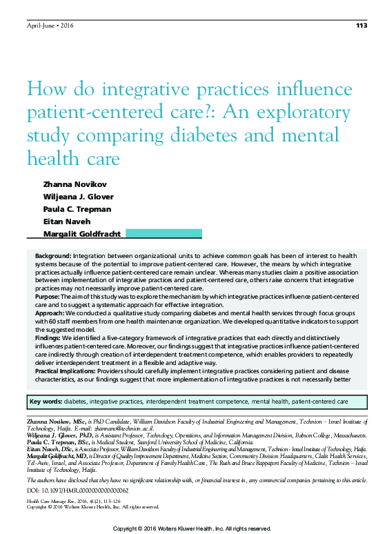 (PDF) How do integrative practices influence patient centered care? An exploratory study