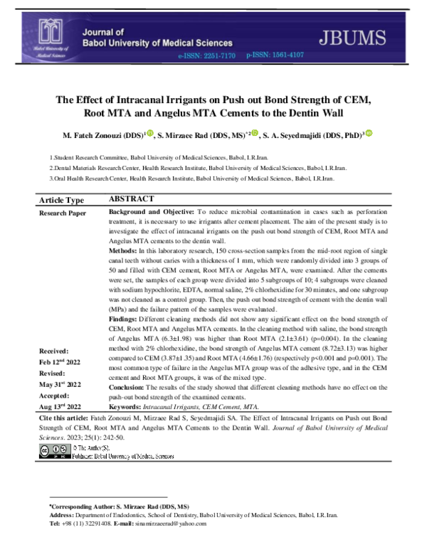 (PDF) The Effect of Intracanal Irrigants on Push out Bond Strength of CEM, Root MTA and Angelus ...