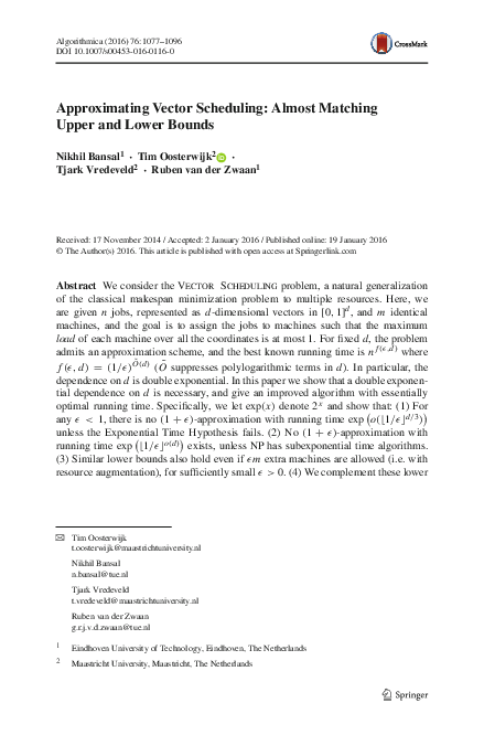 (PDF) Approximating Vector Scheduling: Almost Matching Upper and Lower Bounds