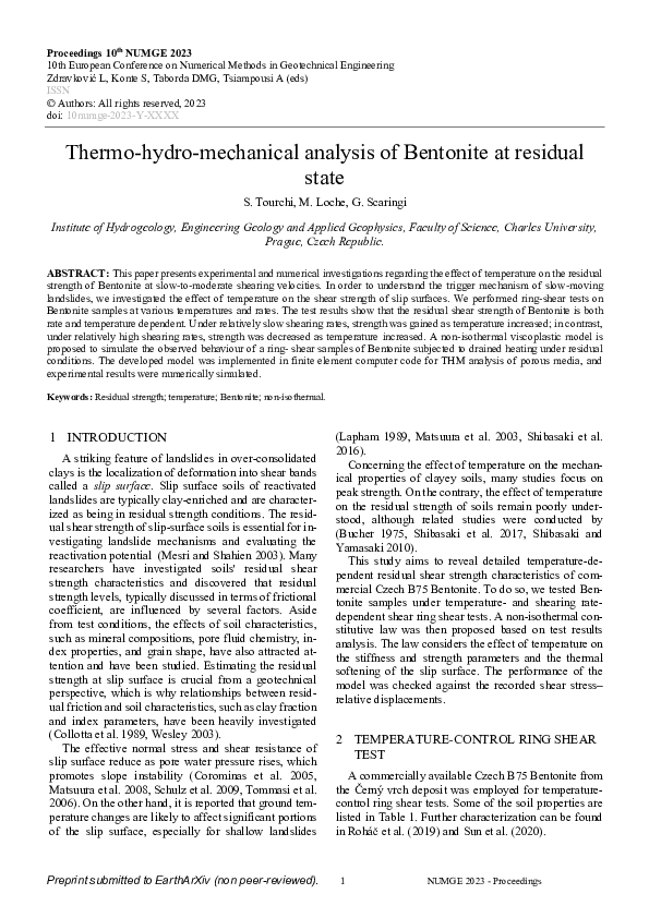 (PDF) Thermo-hydro-mechanical analysis of Bentonite at residual state