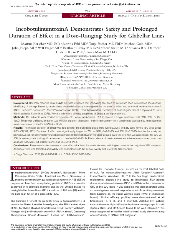 (PDF) IncobotulinumtoxinA Demonstrates Safety and Prolonged Duration of ...