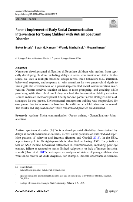 (PDF) Parent-Implemented Early Social Communication Intervention for ...