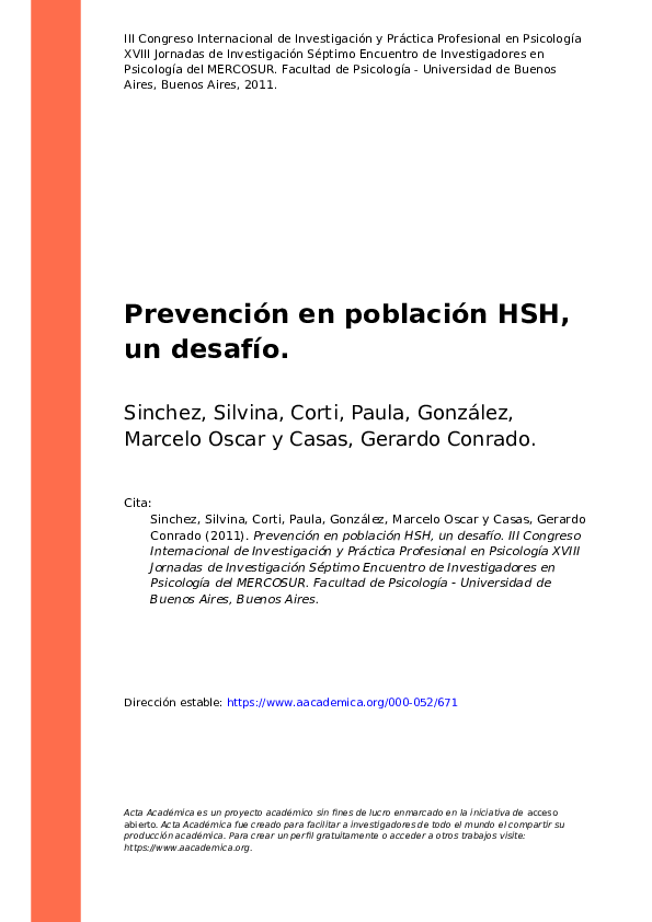 (PDF) Prevención en Población HSH, Un Desafío