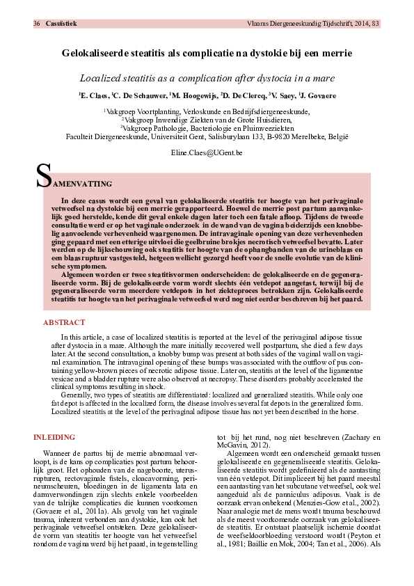 (PDF) Localized steatitis as a complication after dystocia in a mare