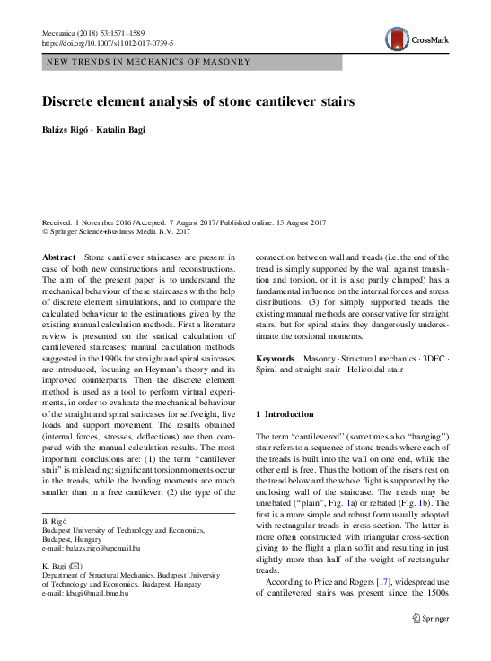 (PDF) Discrete element analysis of stone cantilever stairs