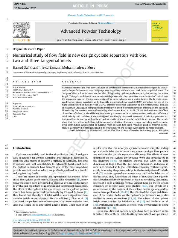 (PDF) Numerical study of flow field in new design cyclones with ...
