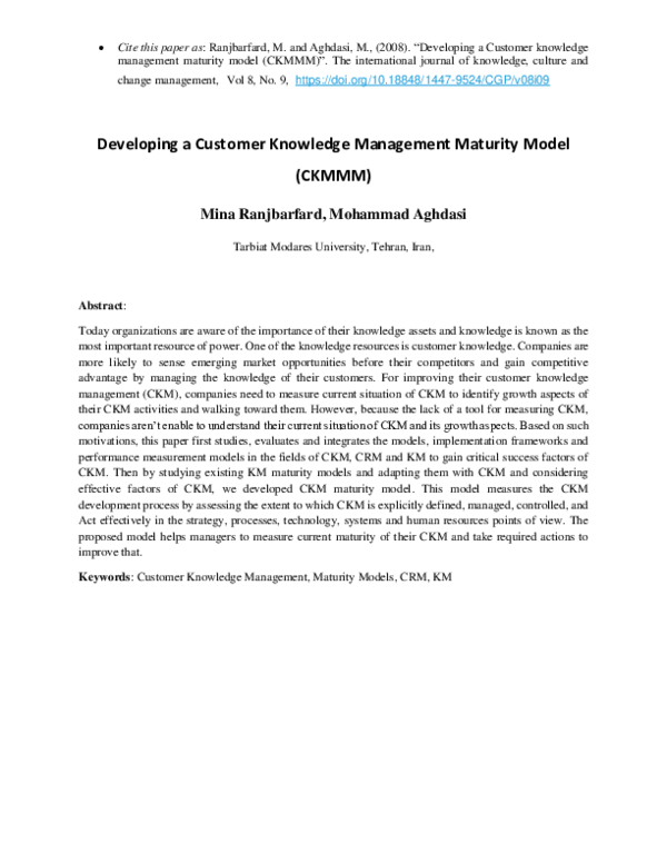 (PDF) Developing a Customer Knowledge Management Maturity Model (CKMMM)