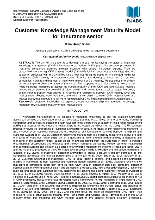 (PDF) Customer Knowledge Management Maturity Model for insurance sector
