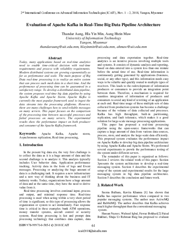 Pdf Evaluation Of Apache Kafka In Real Time Big Data Pipeline Architecture