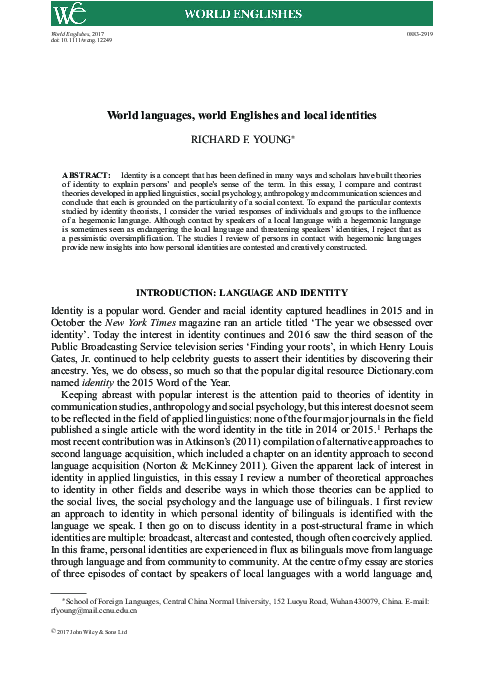 (PDF) World languages, world Englishes and local identities