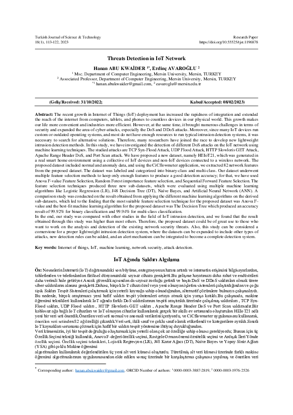 (PDF) Threats Detection in IoT Network