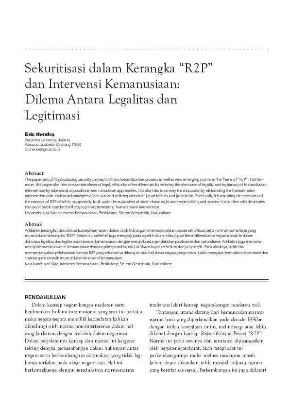 (PDF) Sekuritisasi dalam Kerangka “R2P” dan Intervensi Kemanusiaan ...