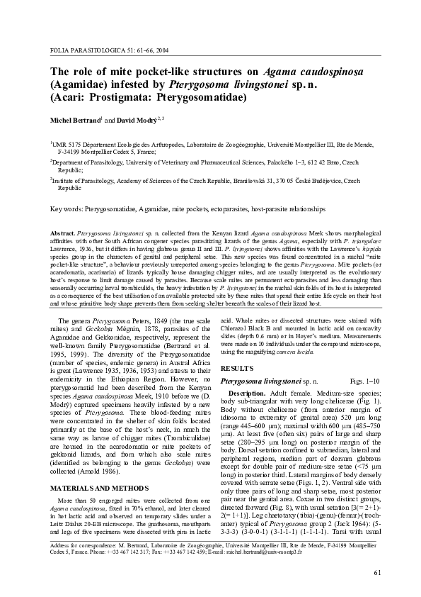 (PDF) The role of mite pocket-like structures on Agama caudospinosa ...