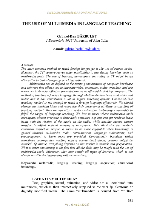 (PDF) The use of multimedia in language teaching