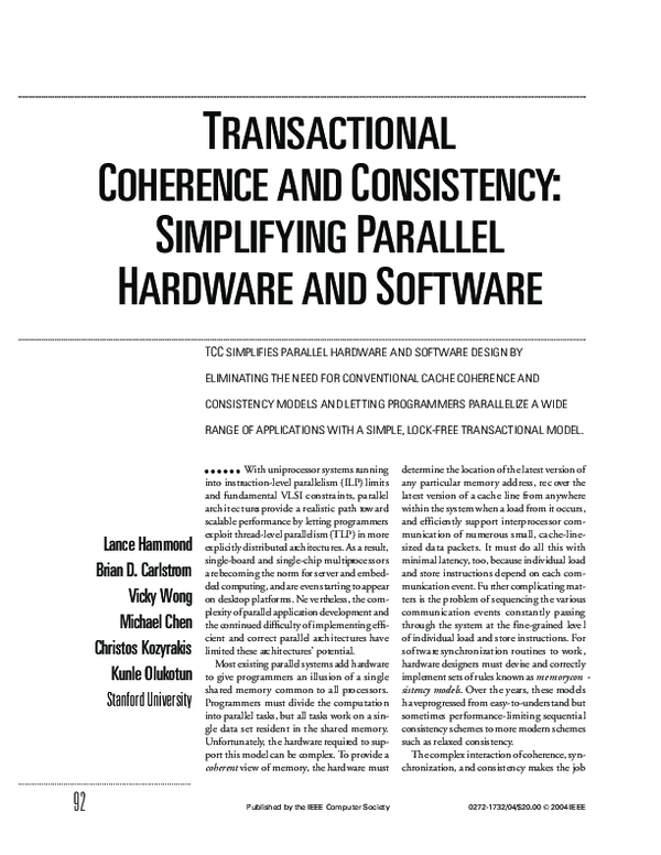 (PDF) Transactional coherence and consistency: simplifying parallel hardware and software