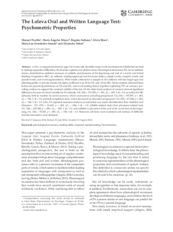(PDF) The loleva oral and written language test: psychometric properties