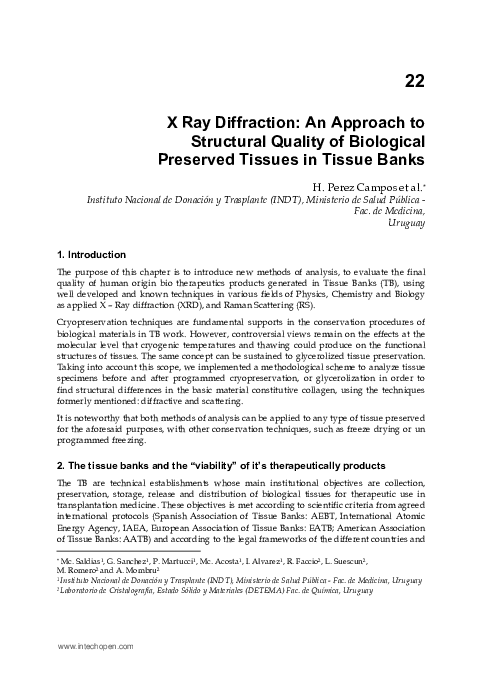 (PDF) X Ray Diffraction: An Approach to Structural Quality of Biological Preserved Tissues in ...
