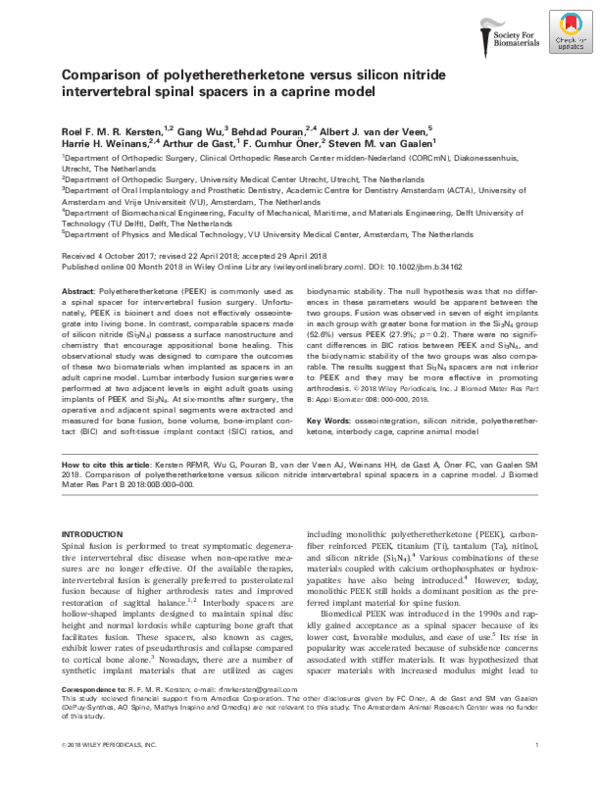(PDF) Comparison of polyetheretherketone versus silicon nitride intervertebral spinal spacers in ...