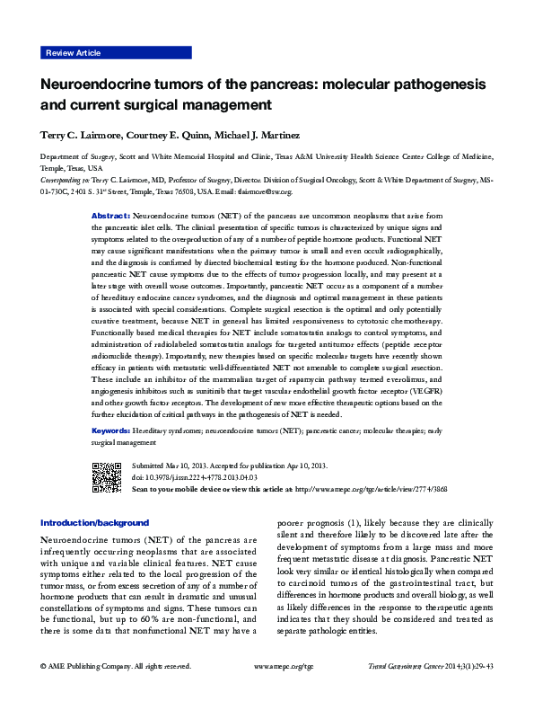 (PDF) The Surgical and Systemic Management of Neuroendocrine Tumors of ...