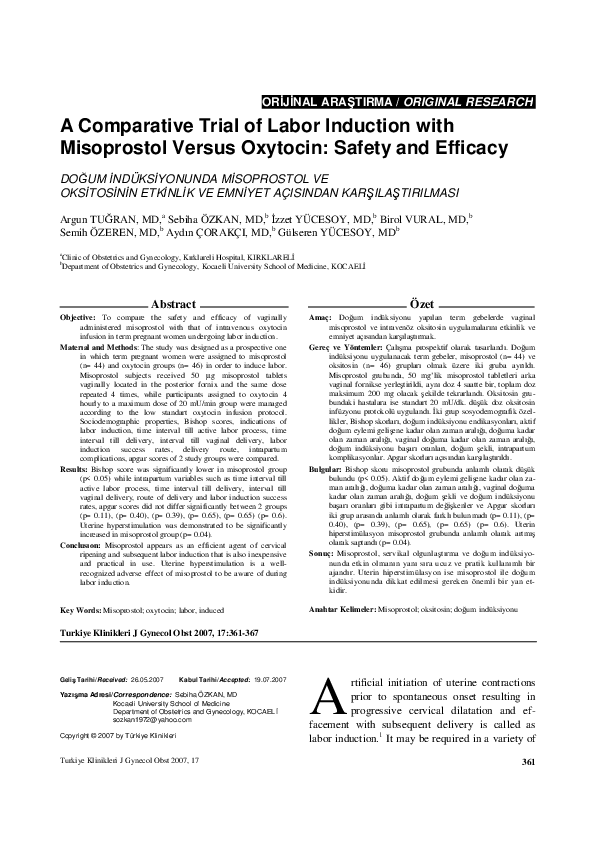 (PDF) A Comparative Trial of Labor Induction with Misoprostol Versus ...
