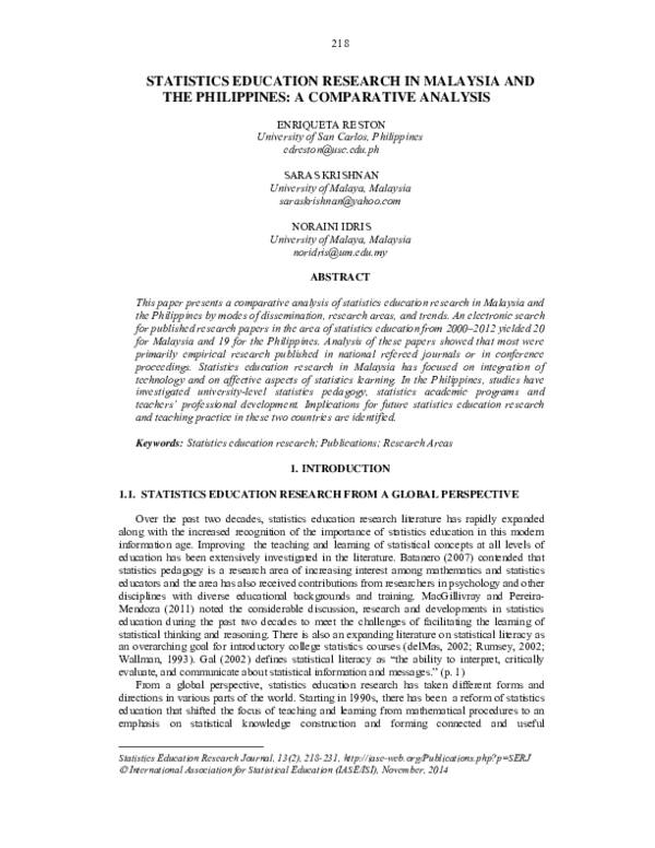 (PDF) Statistics Education Research in Malaysia and the Philippines: A ...