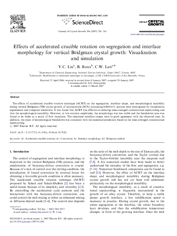 (PDF) Effects of accelerated crucible rotation on segregation and ...