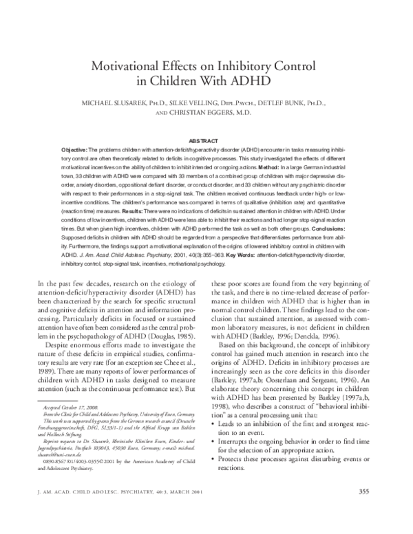(PDF) Motivational Effects on Inhibitory Control in Children With ADHD ...