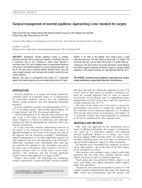 (PDF) Surgical management of inverted papilloma: Approaching a new ...