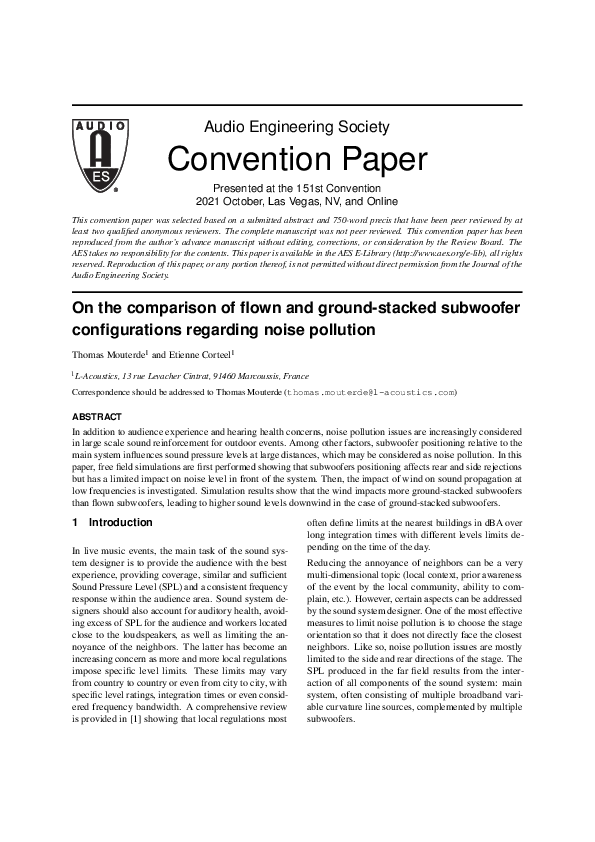 (PDF) On the comparison of flown and ground-stacked subwoofer ...
