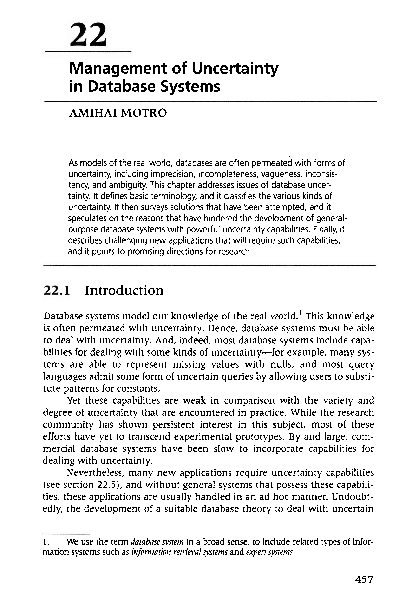 (PDF) Management of uncertainty in database systems