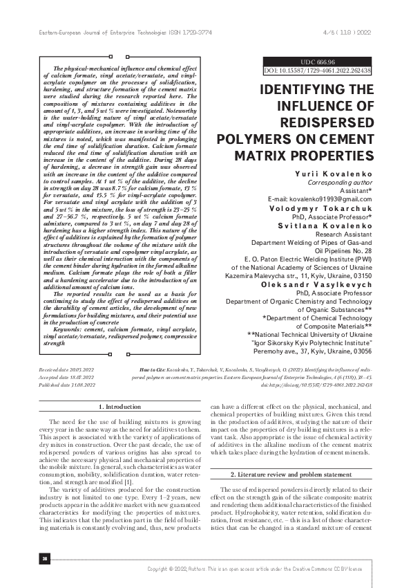 (PDF) Identifying the influence of redispersed polymers on cement ...