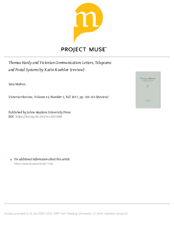 (PDF) Thomas Hardy and Victorian Communication: Letters, Telegrams and Postal Systems by Karin ...
