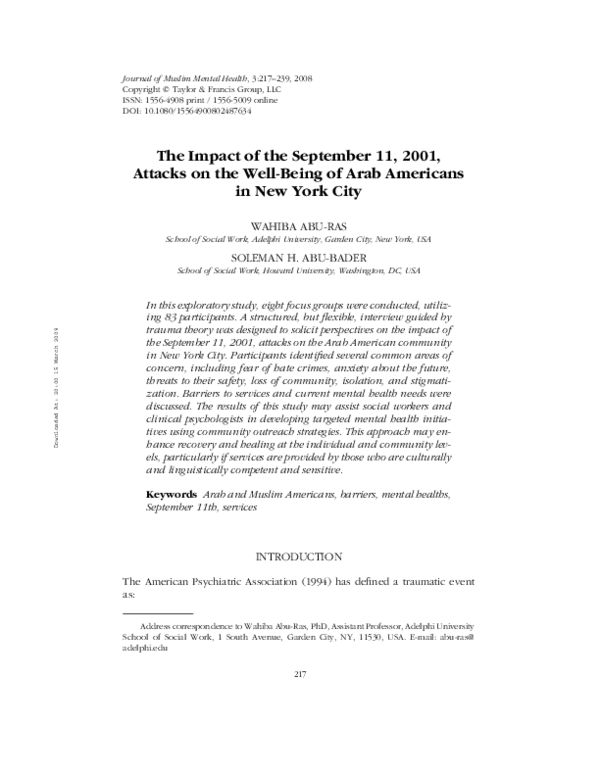(PDF) The Impact of the September 11, 2001, Attacks on the Well-Being ...