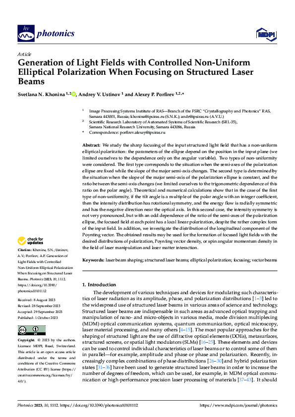 (PDF) Generation of Light Fields with Controlled Non-Uniform Elliptical ...