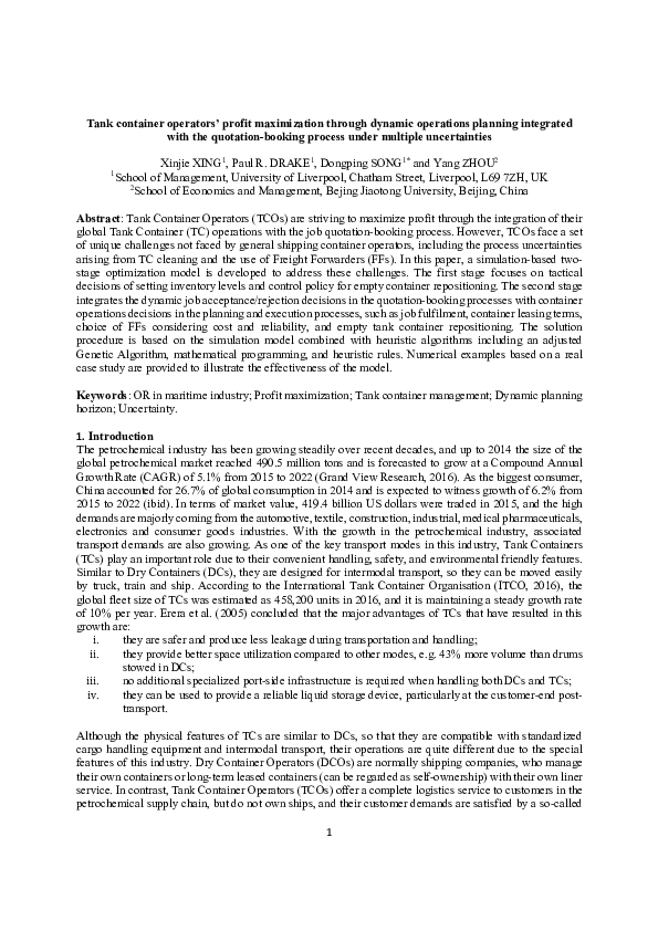 (PDF) Tank Container Operators’ profit maximization through dynamic operations planning ...