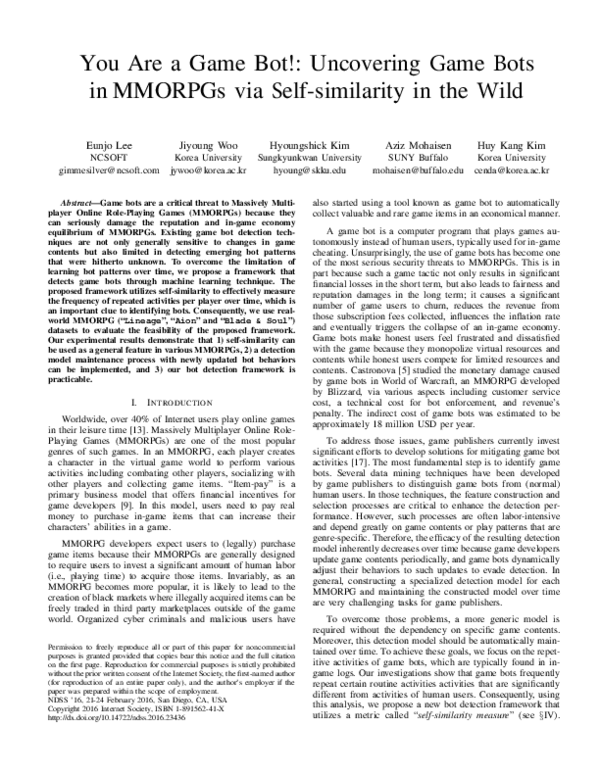 (PDF) You are a Game Bot!: Uncovering Game Bots in MMORPGs via Self ...