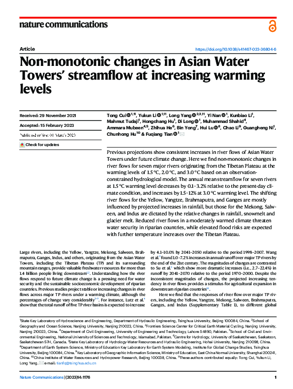 (PDF) Non-monotonic changes in Asian Water Towers’ streamflow at ...