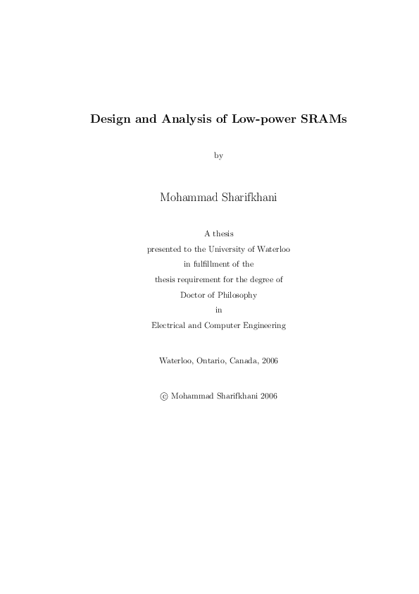 (PDF) Design and analysis of low-power SRAMs