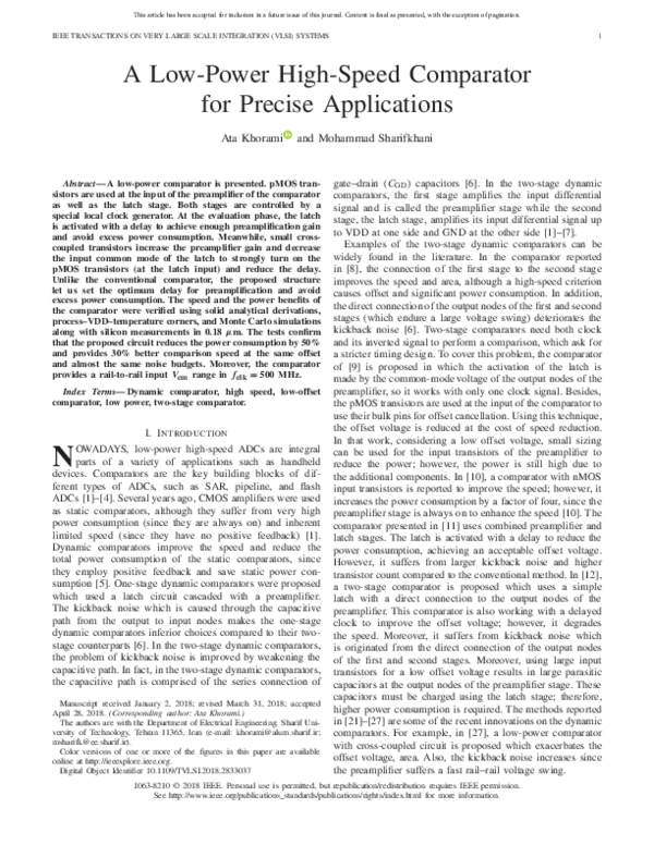 (PDF) A Low-Power High-Speed Comparator for Precise Applications