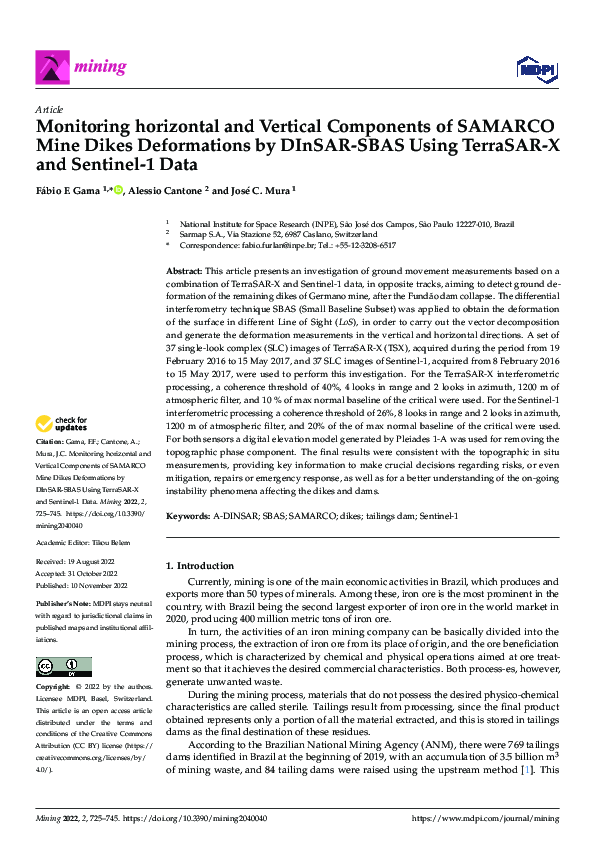 (PDF) Monitoring horizontal and Vertical Components of SAMARCO Mine Dikes Deformations by DInSAR ...