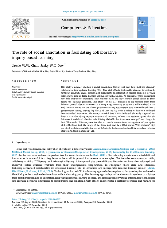 (PDF) The role of social annotation in facilitating collaborative inquiry-based learning