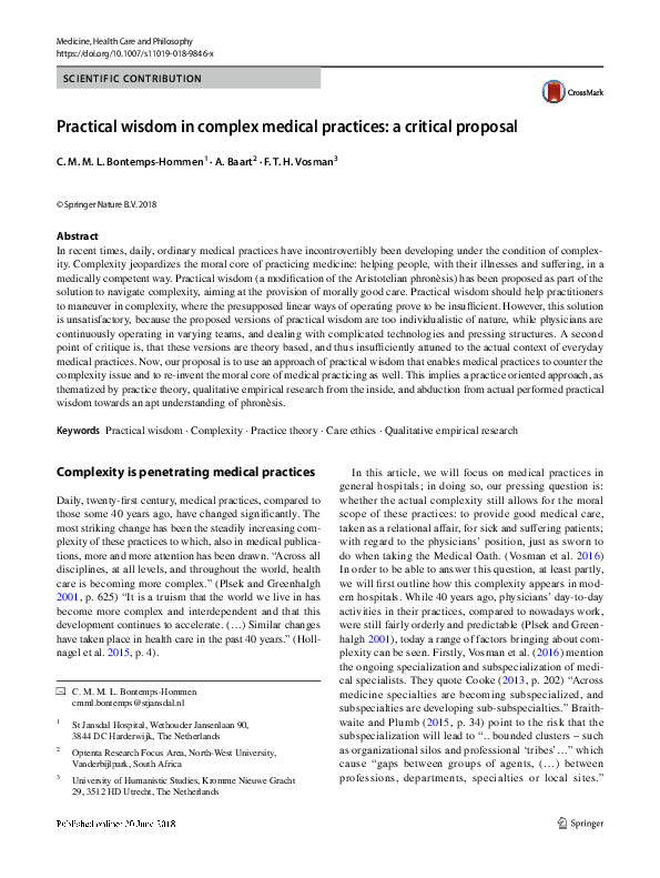 (PDF) Practical wisdom in complex medical practices: a critical proposal