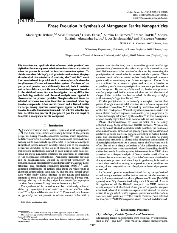 (PDF) Phase Evolution in Synthesis of Manganese Ferrite Nanoparticles | Guido Ennas - Academia.edu