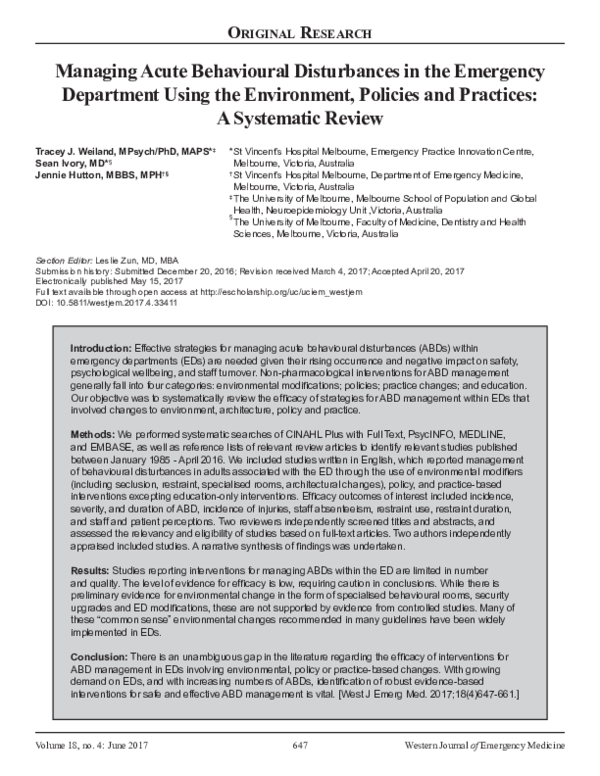 (PDF) Managing Acute Behavioural Disturbances in the Emergency ...