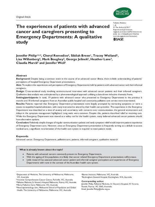 (PDF) The experiences of patients with advanced cancer and caregivers ...
